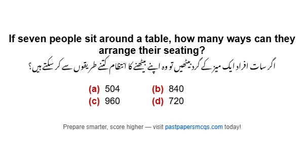 Circular Permutation And Arrangement Question | Past Papers MCQs