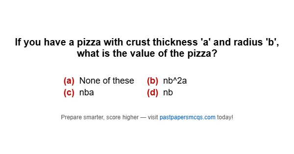 Pizza Value Calculation | Past Papers MCQs