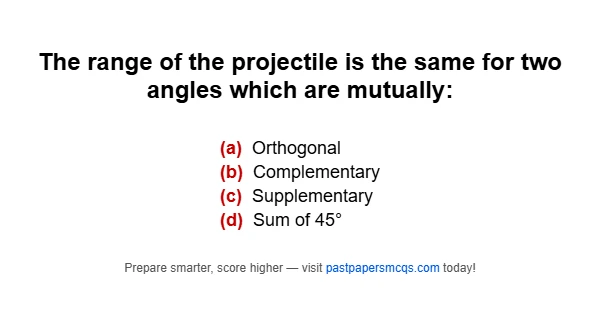 Projectile Range And Angle Calculations | Past Papers MCQs