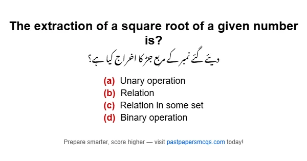 The extraction of a square root of a given number is? | Past Papers MCQs