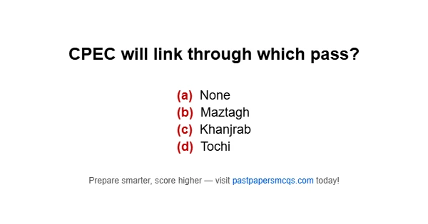 CPEC will link through which pass? | Past Papers MCQs