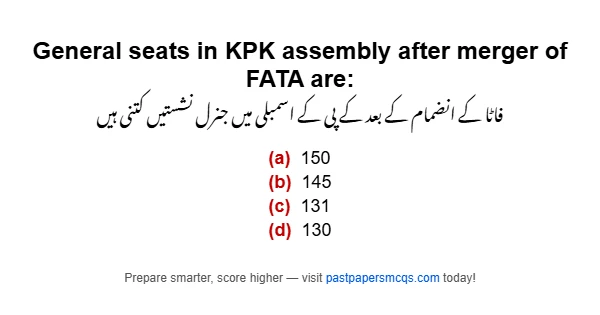 General seats in KPK assembly after merger of FATA are:. | Past Papers MCQs