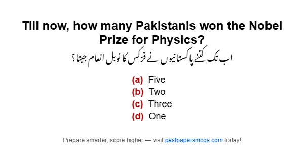 Nobel Prize Winners from Pakistan | Past Papers MCQs