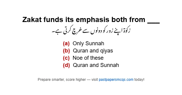 Zakat Funds Emphasis and Sources | Past Papers MCQs