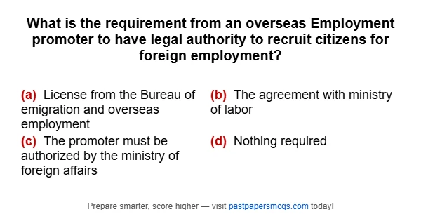 Overseas Employment Promotion Regulations | Past Papers MCQs