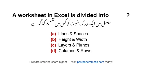 Microsoft Excel Worksheet Grid Structure | Past Papers MCQs