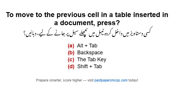 Navigating Tables in Microsoft Word | Past Papers MCQs