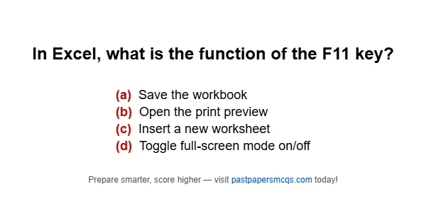 In Excel, what is the function of the F11 key? | Past Papers MCQs