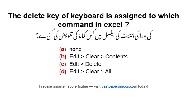 Delete Key Functions and Cell Editing in Microsoft Excel | Past Papers MCQs