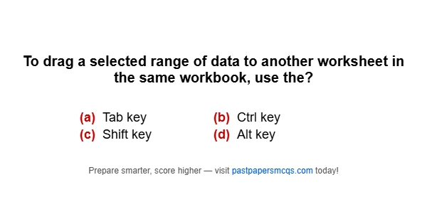 Dragging Data in Microsoft Excel Worksheets | Past Papers MCQs