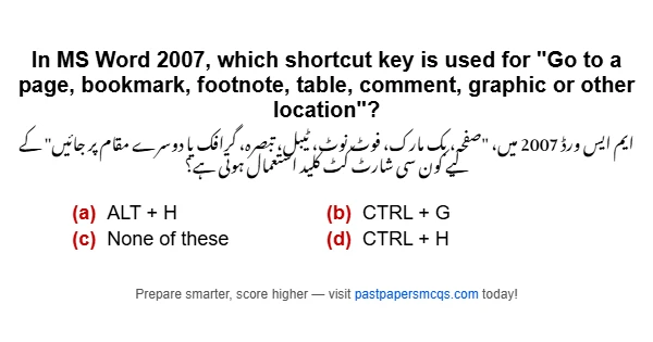 Navigation and Hyperlink Tools in MS Word | Past Papers MCQs