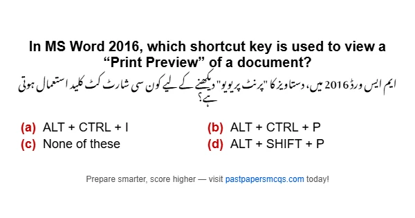 Print Preview Shortcut Keys | Past Papers MCQs