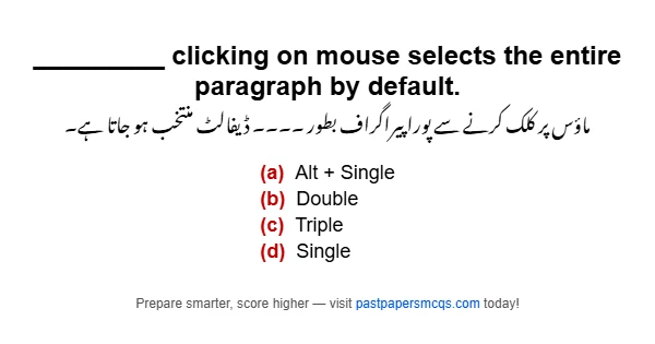 Microsoft Word Mouse Selection Techniques | Past Papers MCQs
