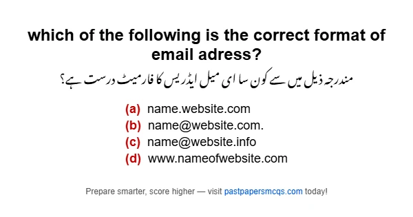 Email Address Format Specifications | Past Papers MCQs