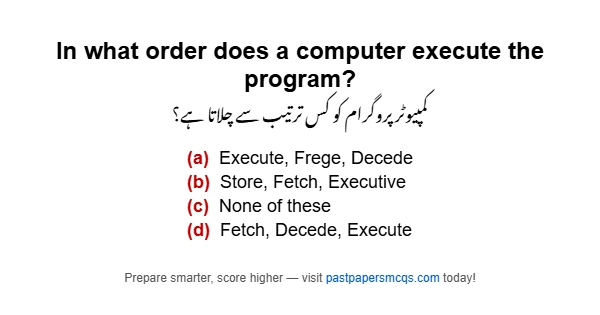 In what order does a computer execute the program? | Past Papers MCQs