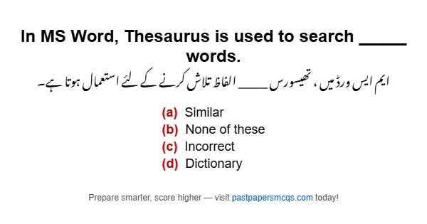 Microsoft Word Language Tools | Past Papers MCQs