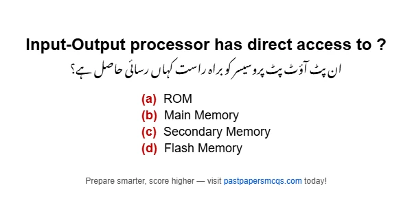 Input-Output processor has direct access to ? | Past Papers MCQs