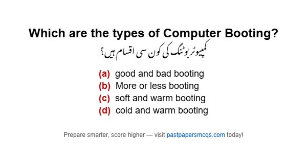 Which are the types of Computer Booting? | Past Papers MCQs