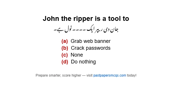 John the ripper is a tool to. | Past Papers MCQs