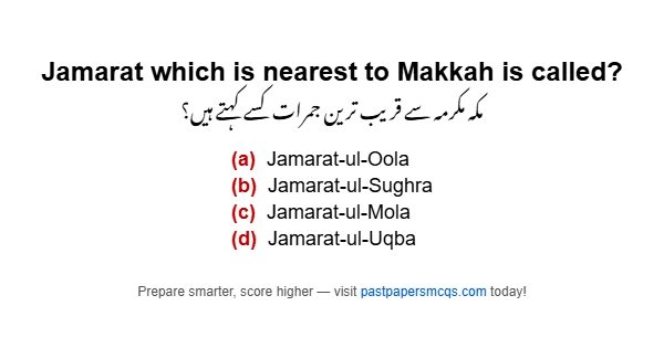 Jamarat which is nearest to Makkah is called? | Past Papers MCQs