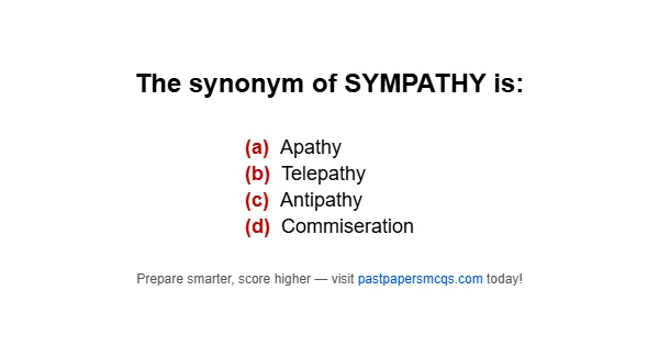 The Synonym of Sympathy is? | Past Papers MCQs