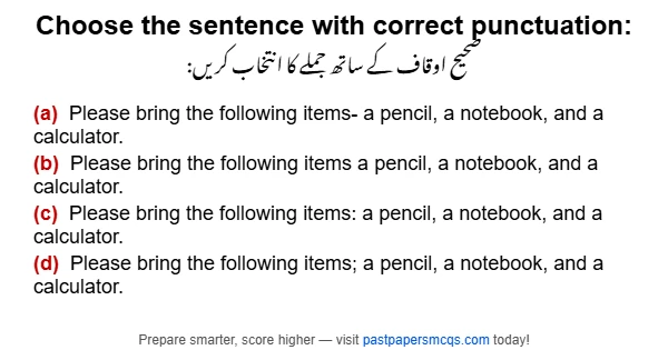 Choose the sentence with correct punctuation:. | Past Papers MCQs