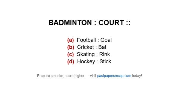 BADMINTON : COURT ::. | Past Papers MCQs