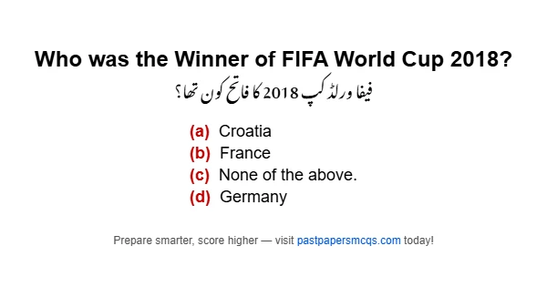 Who was the Winner of FIFA World Cup 2018? | Past Papers MCQs
