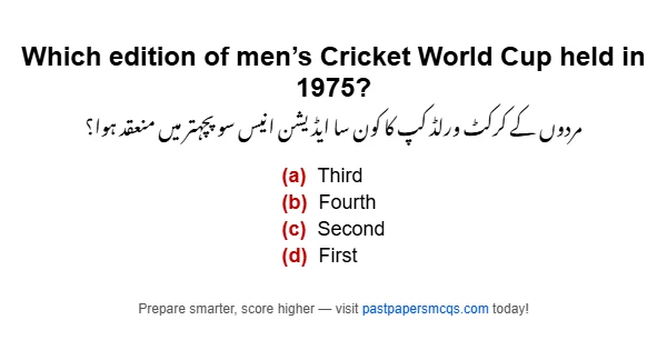 Which edition of men’s Cricket World Cup held in 1975? | Past Papers MCQs