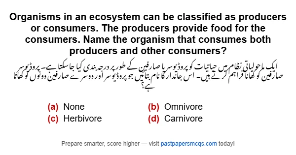 Trophic Level Classification | Past Papers MCQs