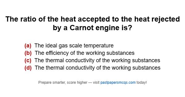 Carnot Engine Efficiency and Performance | Past Papers MCQs
