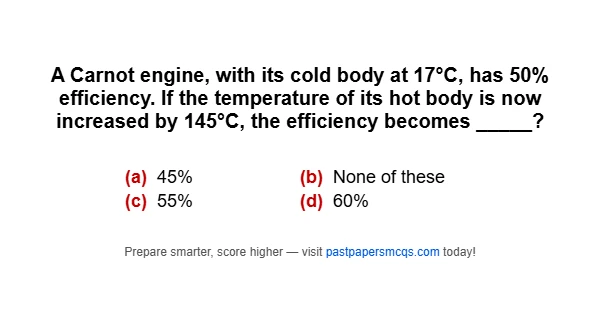 Carnot Engine Efficiency Calculation | Past Papers MCQs