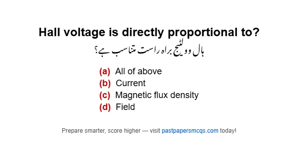 Hall voltage is directly proportional to? | Past Papers MCQs