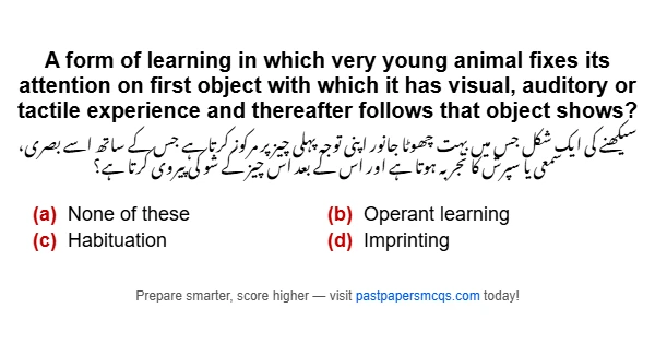 Imprinting and Following Behaviour | Past Papers MCQs