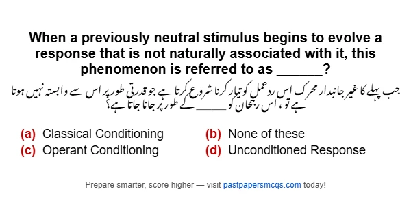 Classical Conditioning Theory Explanation | Past Papers MCQs