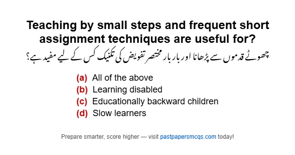 Teaching Techniques For Special Needs Students | Past Papers MCQs