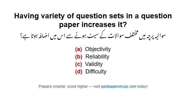 Assessment and Evaluation Methods in Education | Past Papers MCQs