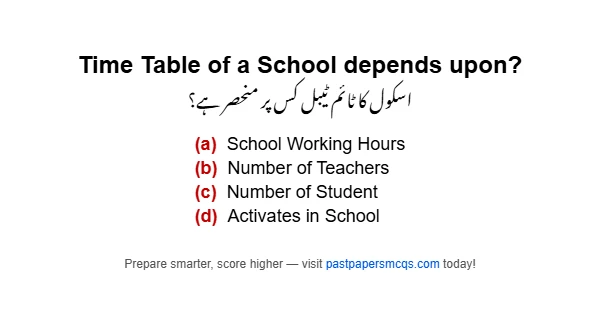 Time Table of a School depends upon? | Past Papers MCQs