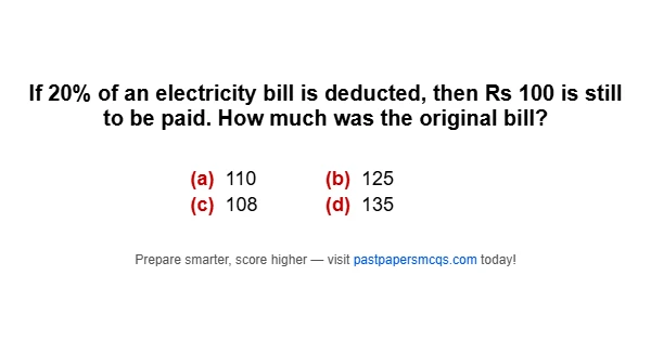 Electricity Bill Discount Calculation | Past Papers MCQs